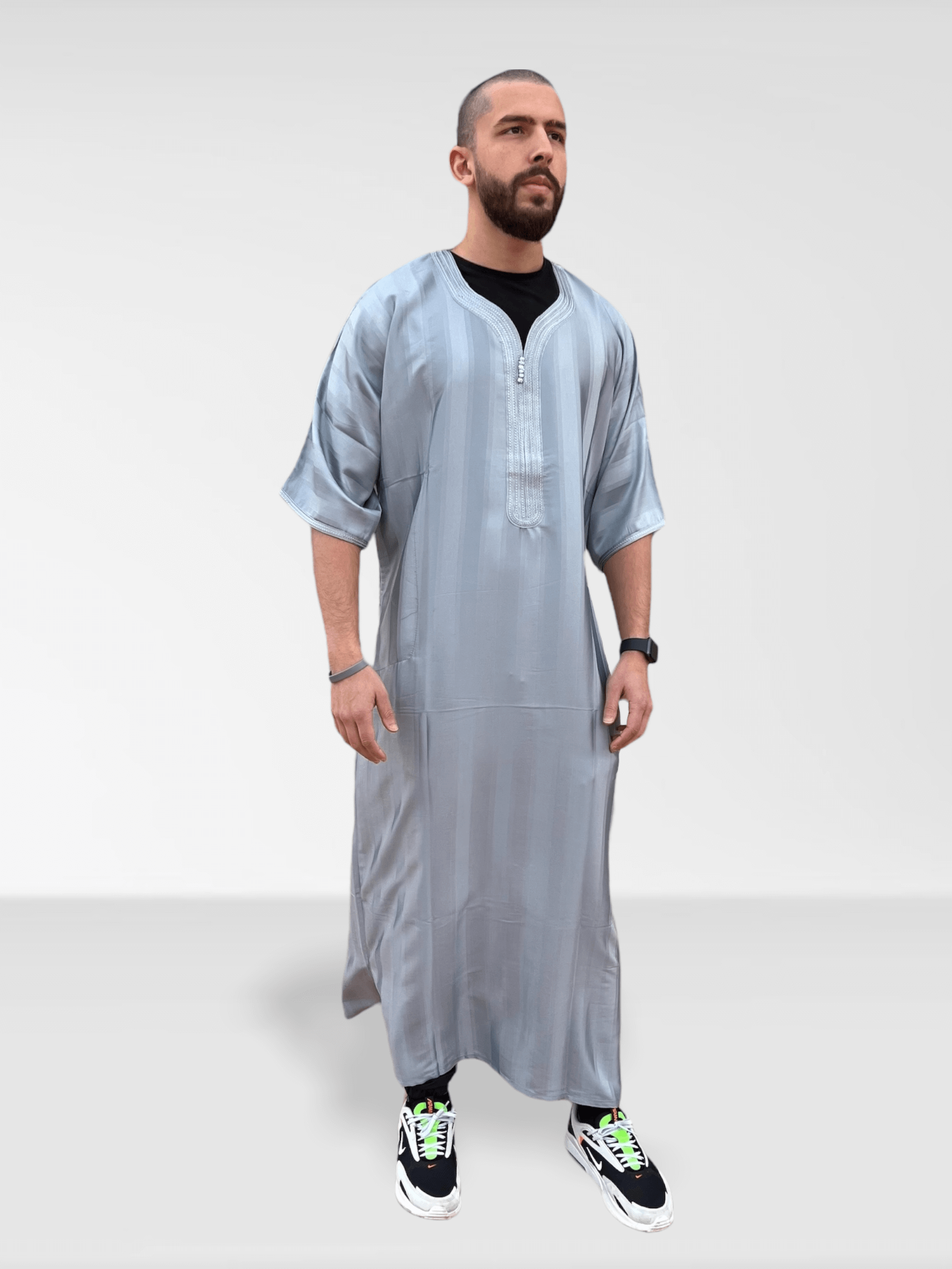 Moroccan Half Sleeve Thobe - Gray/Silver – Islamify
